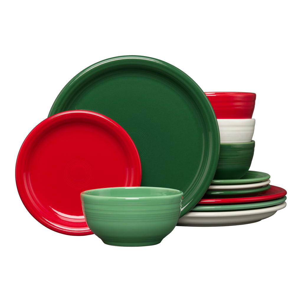 Christmas Mixed Color Bistro Coupe 12-Piece Dinnerware Set, Service fo ...