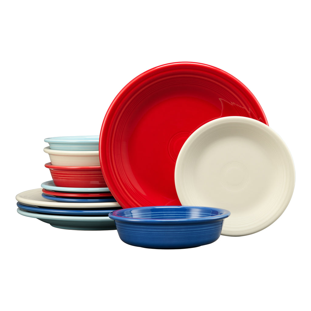 Mixed Americana Classic Rim 12-Piece Dinnerware Set, Service for 4 ...